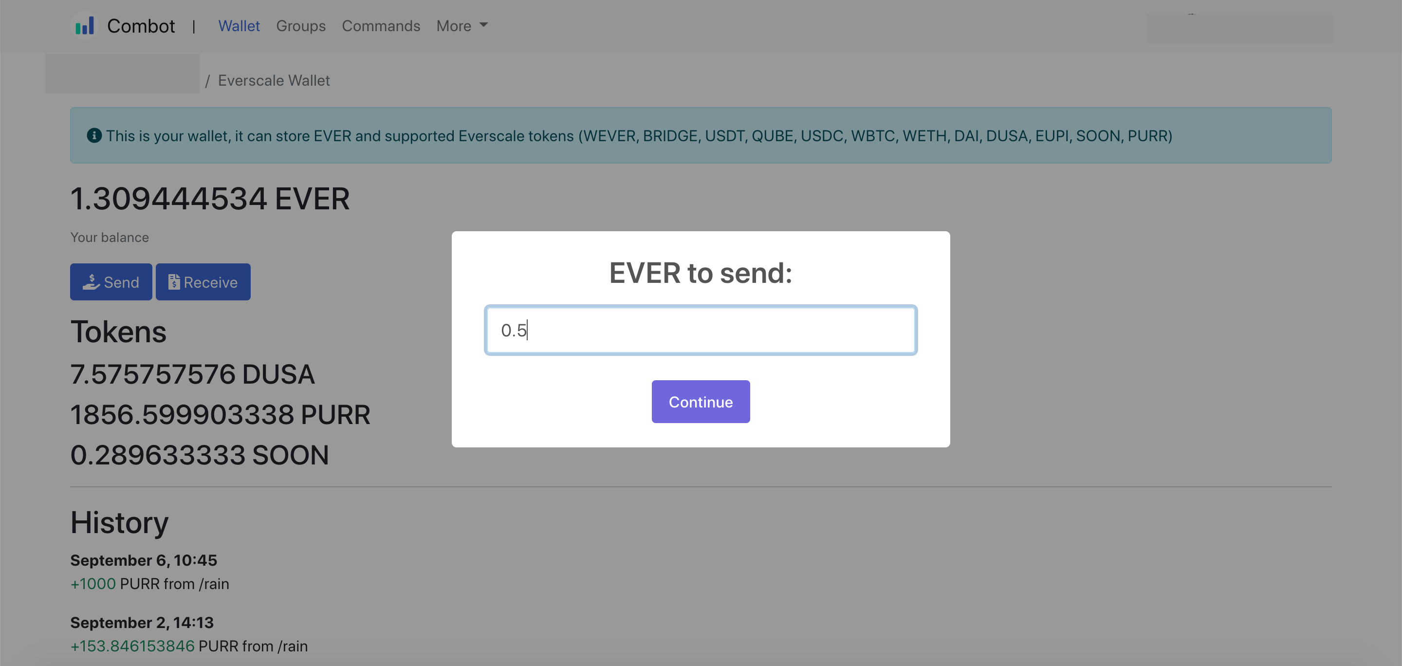 How to withdraw EVER from combot in Telegram | GrandBazar